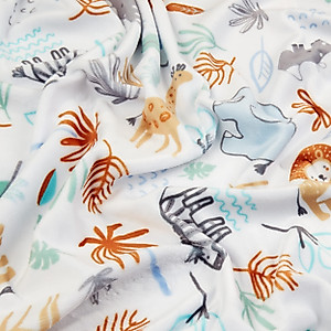 Shannon Minky Cuddle Jungle Friends Dusty Blue, Fabric by The Yard