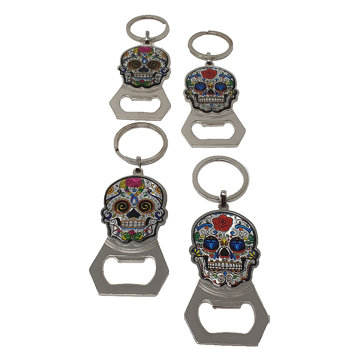 Arimex Day of the Dead Sugar Skull Keychain Bottle opener 12 Pcs. Mexican party favor Dia de los muertos sugar skulls key chains beer bottle opener. (Sugar Skull 3) (SK1)