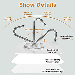 SIAWASE Adhesive Hooks, 22lb(MAX)Heavy Duty Transparent Wall Hooks,Nail Free Sticky with Stainless Hooks,Waterproof,Suitable for Kitchen,Bathroom,Home and Office-24PCS