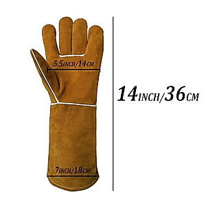 OLSON DEEPAK Welding Gloves HEAT RESISTANT Baking Grill Gloves Tig and Mig Welder Gloves Fireplace Gloves for Fireproof Wood Stove Glove (Brown-14inch)