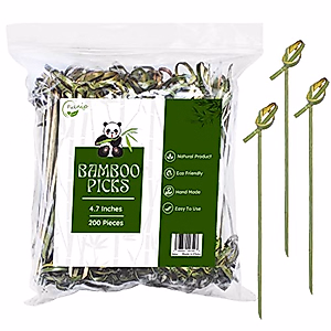 Cocktail Picks for drink 200 Piece Bamboo Skewer with Looped Knot Handmade & Odorless for Fruits, (4.7 inch, 200 pieces)