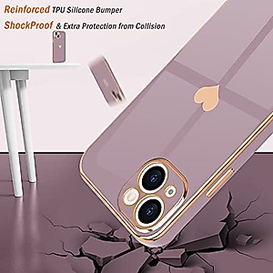 Teageo Compatible with iPhone 13 Case for Girl Women Cute Love-Heart Luxury Bling Plating Soft Back Cover Raised Camera Protection Bumper Silicone Shockproof Phone Case for iPhone 13, Lavender
