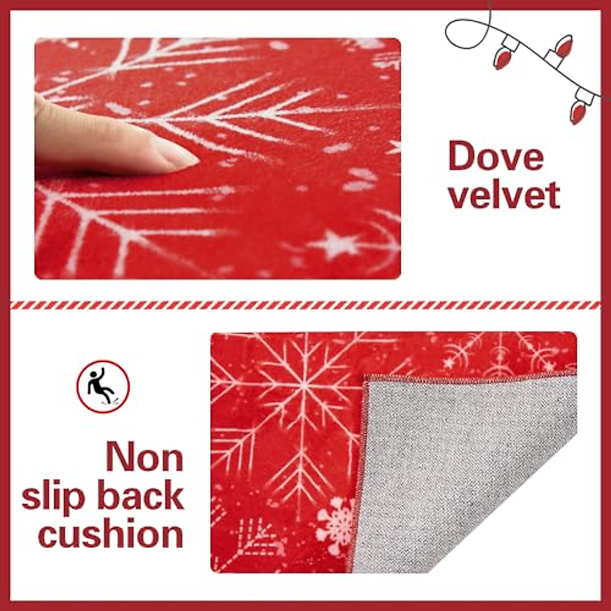 Carvapet Christmas Rug - Charming Christmas Tree, Playful Elk and Delicate Snowflake Patterns, Non-Slip, Machine Washable Mat for Living Rooms, Hallways and Bedrooms（Snowflake Red,2x3）