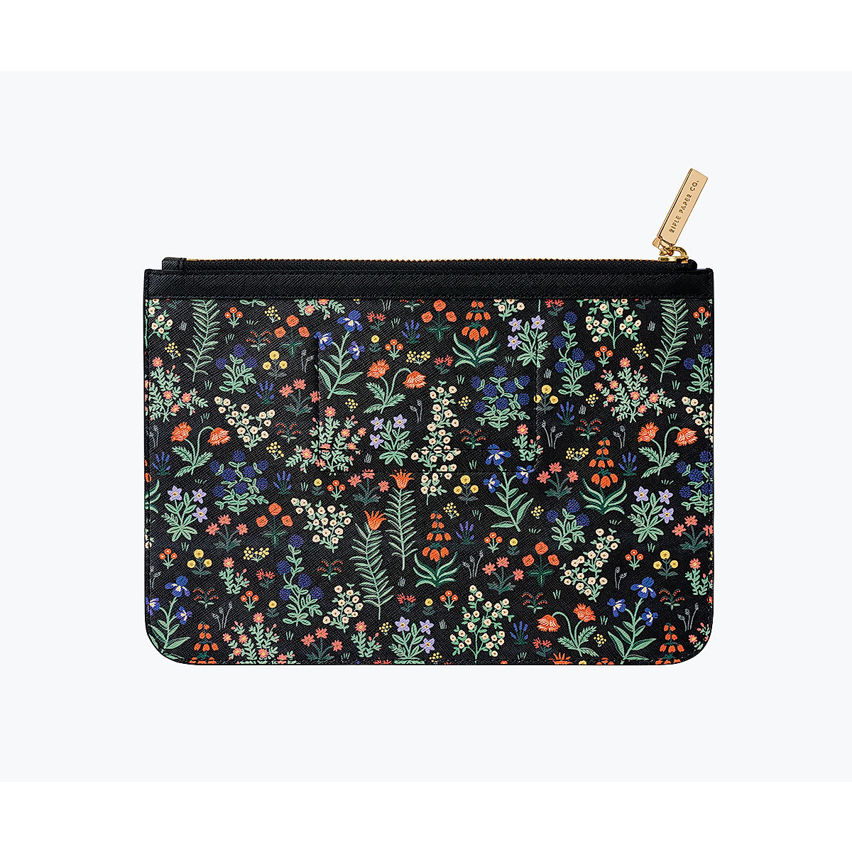 RIFLE PAPER CO. Clutch | 2 Slots for Credit Cards or ID, Gold Zipper and Hardware, Printed in Full Color with Foil Stamped Logo, Wipe Clean (9.75" L × 7" W), Menagerie Garden