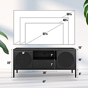 TV Stand Retro Record Cabinet Metal Storage Cabinet Cupboard Console Table Entertainment Center with Storage Cabinet Sideboard Buffet tv Stand Metal Locker Media Entertainment Center with Cable Hole