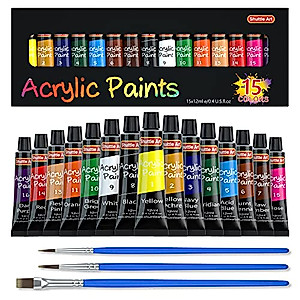 Shuttle Art Acrylic Paint Set, 15 x 12ml Tubes Artist Quality Non Toxic Rich Pigments Colors Perfect for Kids Adults Beginners Artists Painting on Canvas Wood Clay Fabric Ceramic Crafts