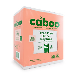 Caboo Tree Free Dinner Napkins - 4 Packs of 150, 600 Total Paper Napkins, Sustainable and Disposable White Napkin