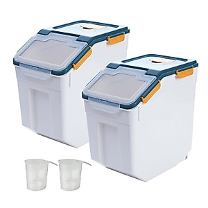 MC MEICHUANG 50 lbs Flour Storage Container, 2 Pack Rice Storage Container with Measuring Cup & Scoop, Pet Food Storage Container Dog Cat Food Bin, Blue