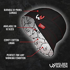 Welder Nation 8 Panel Welding Cap, 100% Cotton, Duck Canvas Exterior, Protective, Durable Men’s Hats with No Unicorn Peak for Welding, Heavy-Duty Jobs - Premium, Comfortable Welder Hat - 10 oz, 7 1/2