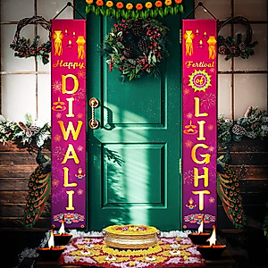 Happy Diwali Door Banner Diwali Porch Sign Decorations Festival Decorations Supplies of India Light Party for Front Door Outdoor Wall Decor