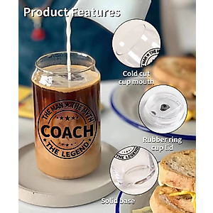 Coach Gifts for Women/Men，Best Coach Gifts,Drinking Glasses with With lid and straw-16oz Can Shaped Glass Cups, Beer Glasses, Iced Coffee Glasses, Cute Tumbler Cup, Ideal for Cocktail, Whiskey