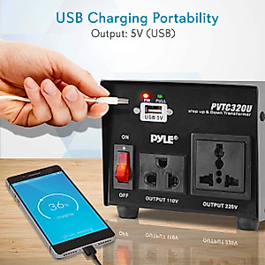 Pyle Step Up and Down Converter - 500 Watt Voltage Converter Transformer w/ USB Charging Port, UK Power Adapter, AC 110 / 120 to 220 / 240 Volt Vice Versa, 110V/120V/220V/240V Input Voltage