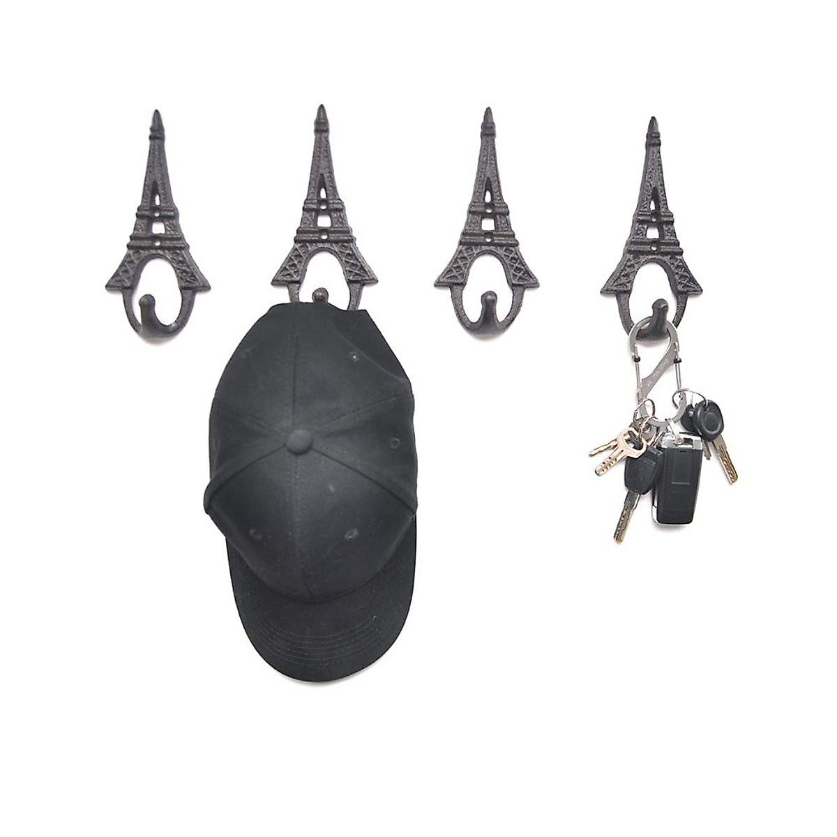 2 Pack Metal Double Hook Cast Iron Bar Decoration Retro Creative Wall Hanging (Eiffel Tower, 8.5×18×3.5cm)