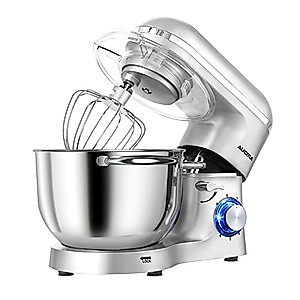 Aucma Stand Mixer,6.5-QT 660W 6-Speed Tilt-Head Food Mixer, Kitchen Electric Mixer with Dough Hook, Wire Whip & Beater (6.5QT, Silver)
