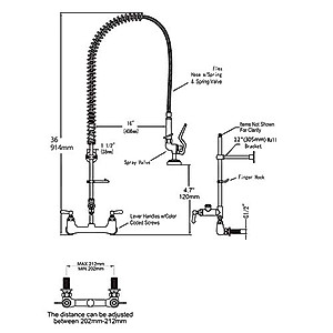 COOLWEST Commercial Sink Faucet 8 Inch Center Wall Mount Kitchen Faucet with Pull Down Pre-Rinse Sprayer and 12” Add-on Swivel Spout, 36” Height Perfect for 3 Bay Compartment Sink