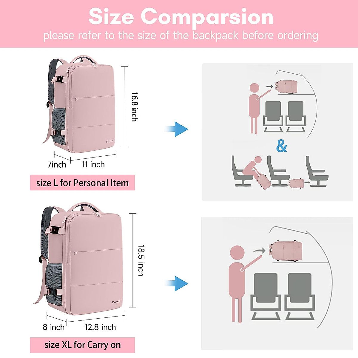 Travel Backpack for Women, Carry On Backpack with USB Charging Port & Shoe Pouch, TSA 15.6inch Laptop Backpack Flight Approved, College School Bag Casual Daypack for Weekender Business Hiking, Pink