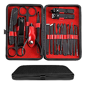 Manicure Set Pedicure Kit Nail Clippers - Professional Grooming Kit High Precision Stainless Steel Nail Cutter Nail File Sharp Nail Scissors and Clipper Fingernails with Portable stylish case (Black)
