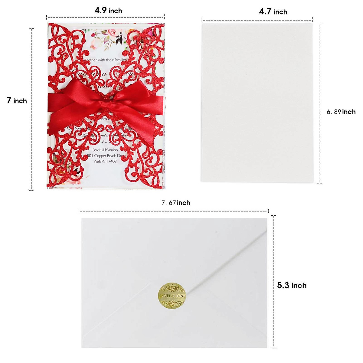 KALOPEZY 25PCS Wedding Invitation Red invitations Red Powder Floral Laser Cut with Blank Inner Sheet Envelopes and Ribbons for Wedding Engagement Bridal Bridal Shower Invite