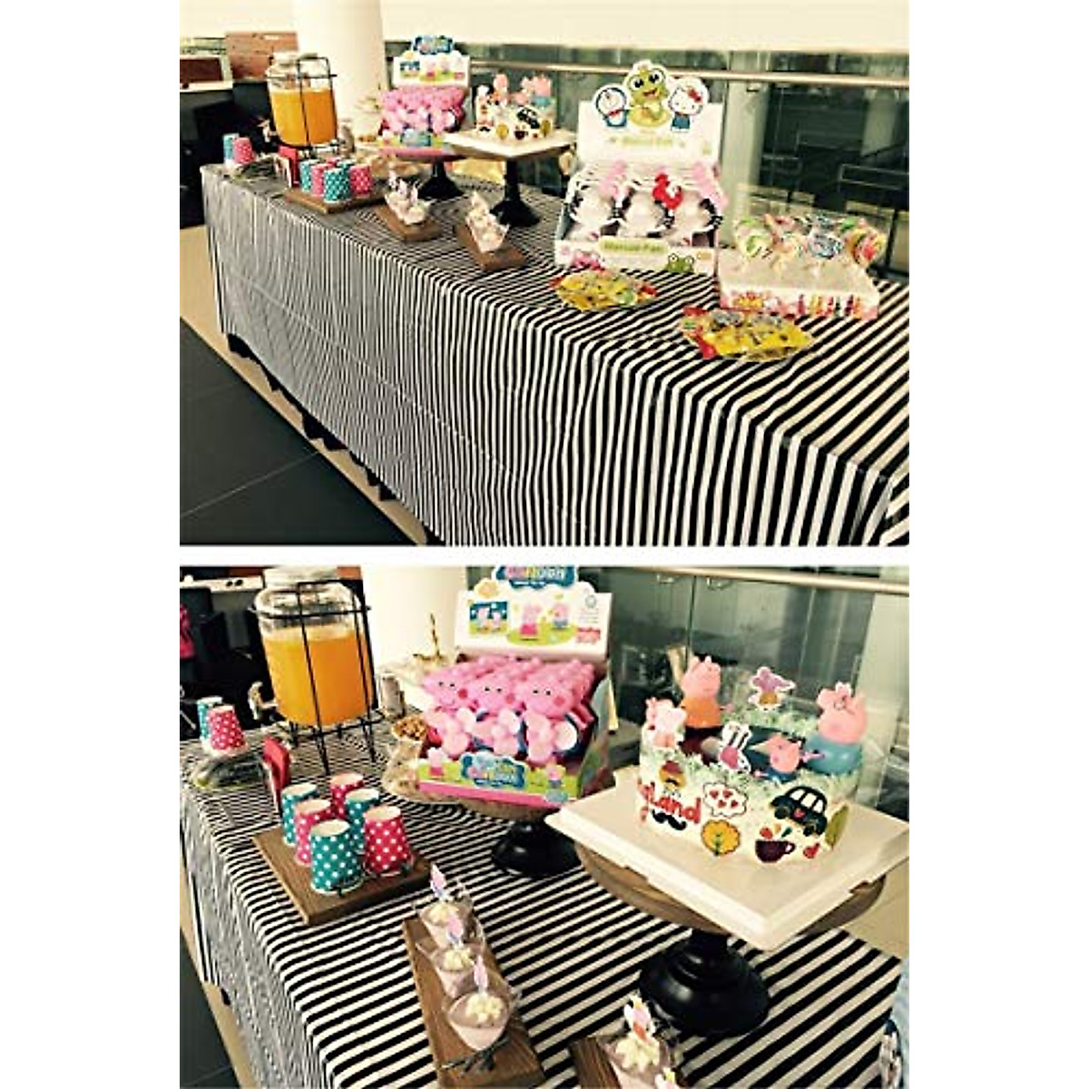 6 Pcs Disposable Black White Stripe Plastic Tablecloth, 108 Inch x 54 Inch Ractangle Tablecover, for Party, Dance and Picnic (Black White Stripe)