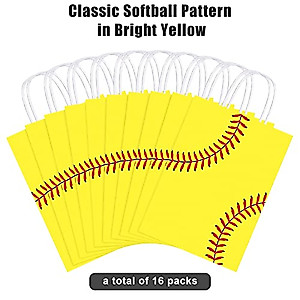 durony 16 Pieces Softball Gift Bag Softball Print Paper Bags Goodie Favor Bags for Softball Party Decorations Supplies