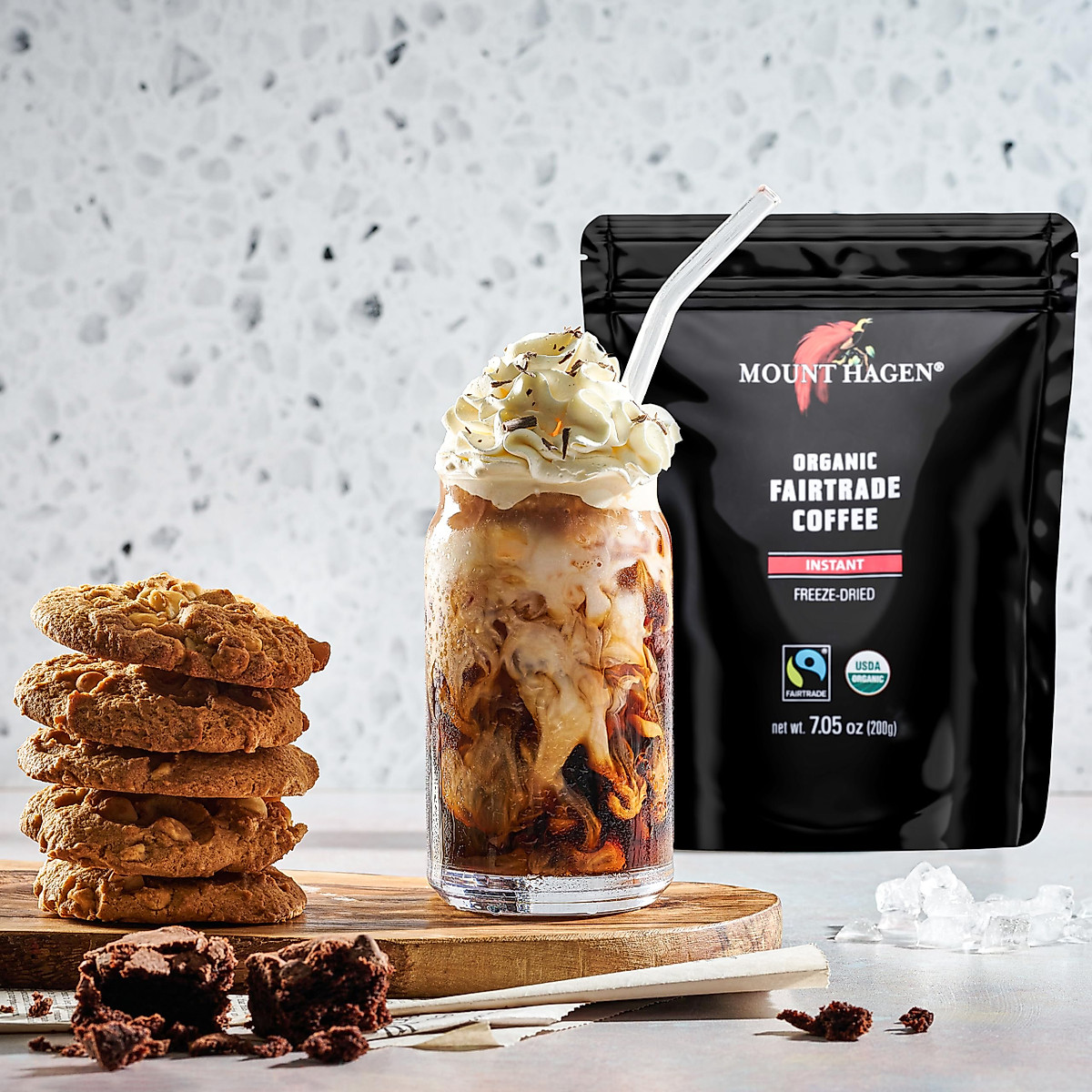 Mount Hagen 7.05oz Organic Freeze Dried Instant Coffee | Eco-friendly Instant Coffee, Medium Roast Arabica Beans | Organic, Fair-Trade, Freeze-Dried in Resealable Pouch Bag [7.05oz]