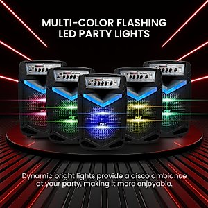 Pyle Portable Bluetooth PA Speaker System - 600W Rechargeable Outdoor Bluetooth Speaker Portable PA System w/ 10” Subwoofer 1” Tweeter, Recording Function, Mic In Party Lights USB/SD Radio