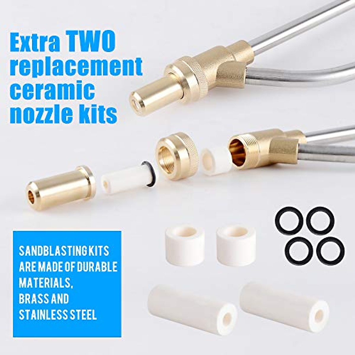 Rdutuok Pressure Washer Sandblasting Kit,Sand Blaster for Pressure Washer with Replacement Nozzle Tips,Protect Glasses,1/4 Inch Quick Disconnect 5000 PSI for Abrasive Cleaning