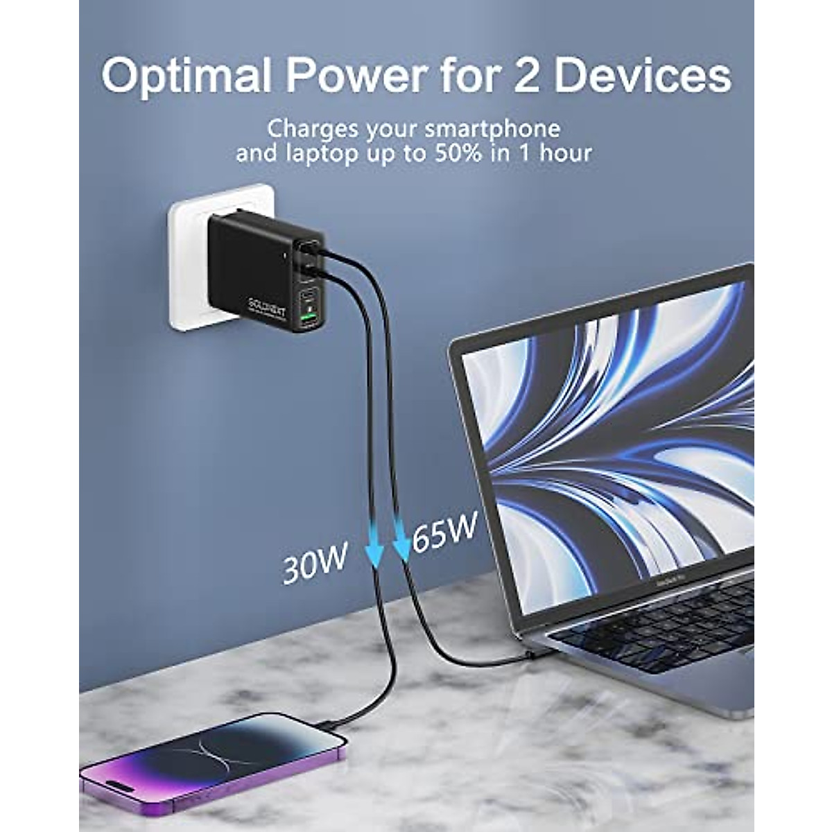 100W USB C Wall Charger,GaN III 4-Port PPS PD Fast Charging Station,GOLDNEXT Foldable Power Block with Type C Cable Compatible with MacBook Pro/Air,XPS,iPad Pro,iPhone14/13 Max,Galaxy S22/S21,Pixel 7