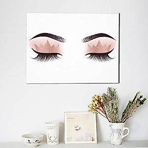 AuHomea 16inch x 12inch Crown Eye Lashes & Eyebrow Wall Art Canvas Paintings Printed On Wall Ready To Hang Unframed Artwork For Living Room Decor
