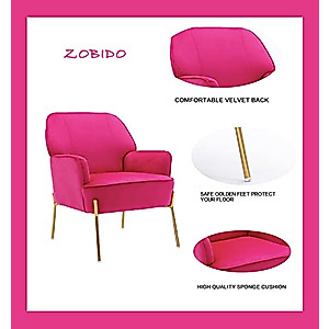 ZOBIDO Comfy Velvet Accent Chair with Glam Metal Legs for Dining Room Bedroom Living Room Beauty(Rose red)