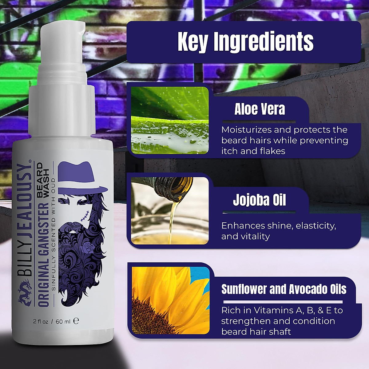 Billy Jealousy Beard Oil for Men, Weightless, Low Shine, and Hydrating Beard Moisturizer for Softer Hair, Helps Prevent Itching and Flakes, Original Gangster, 2 Fl Oz