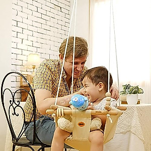 BBkids Indoor Baby Swing, Canvas Baby Swing, Wooden Hammock Hanging Swing Seat Chair with Safety Belt, Outdoor Kids Toddler Baby Tree Swing, Full Set of Ceiling Screws. (Cream)