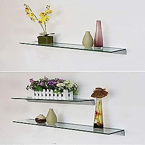 Naiture Bathroom Wall Mount Glass Wall Shelf with Aluminum Bracket, 35.4 x 7.9 x 0.31 Inch, Clear