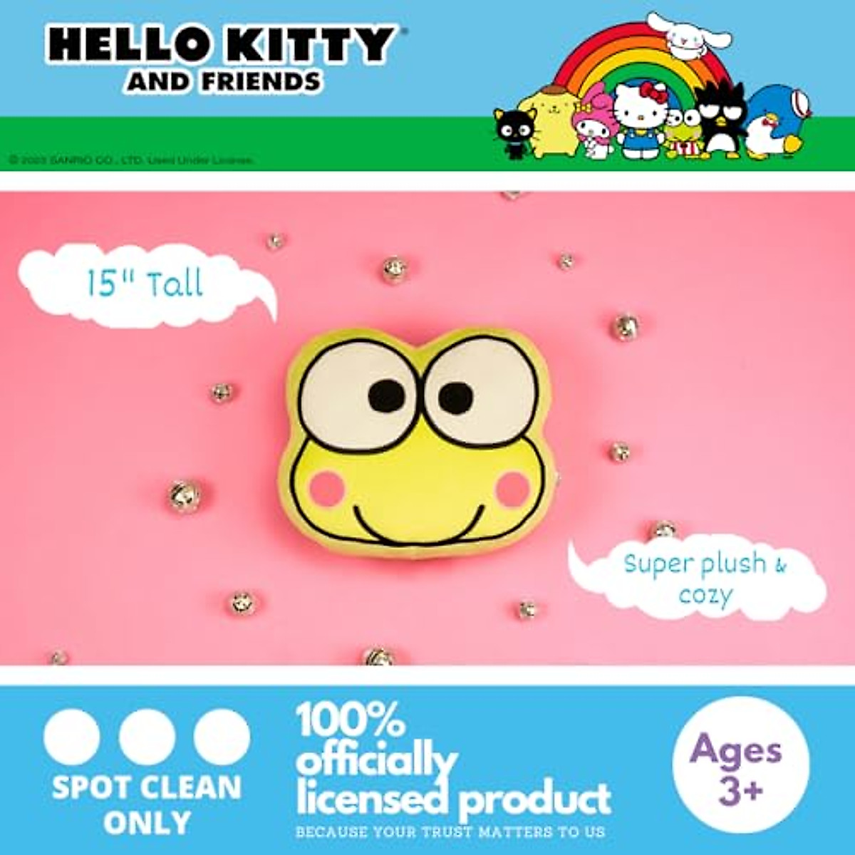 Franco Hello Kitty & Friends Bedding Super Soft Plush Decorative Pillow, Standard, Keroppi