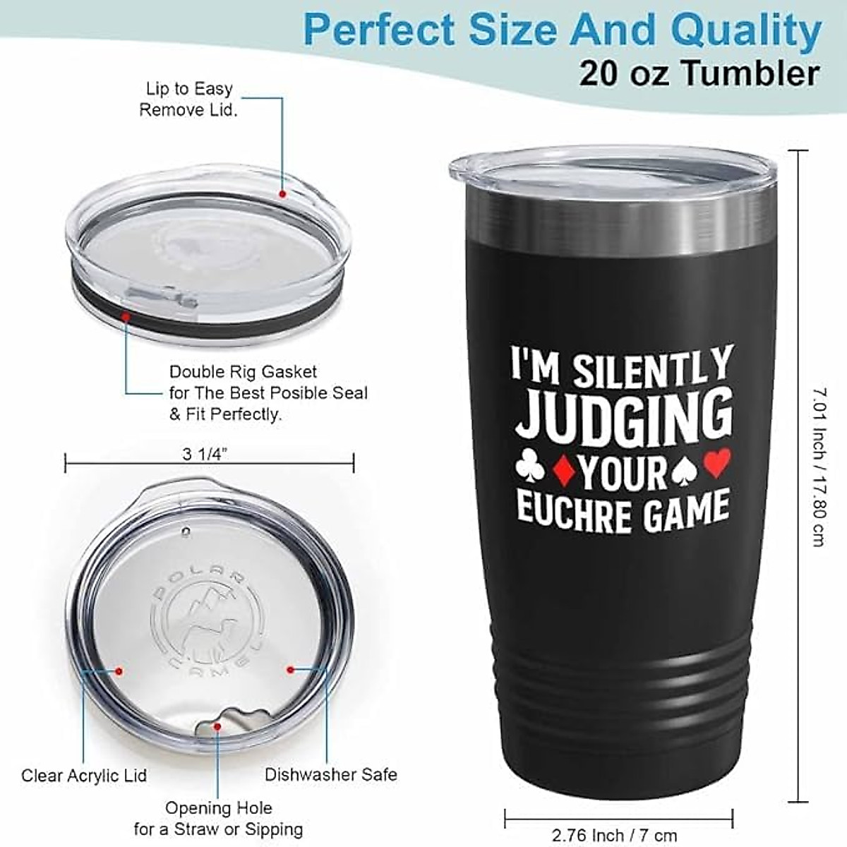 Flairy Land Euchre Stainless Tumbler Black 20oz - Jdwging - Gift for Euchre Card Game Set Score Keepers Lovers Player Party Supplies