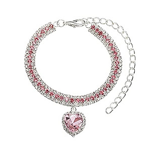 HonpraD Collar Pet Cat Collar Dog Necklace Metal Diamond Necklace Small and Medium Dogs Anti Chewing Chain Pet Accessories Name Tag Dog Collar (Small, Red)