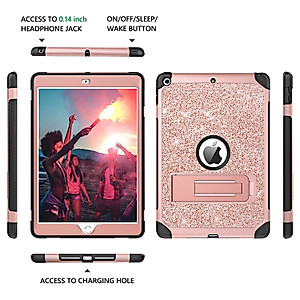 BENTOBEN case for iPad 9th / 8th/ 7th Generation 10.2 ( 2021/2020/2019) Glitter Sparkly 3 Layers Shockproof Kickstand Protective Tablet Cover, Rose Gold