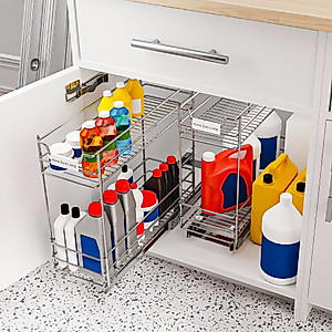 Home Zone Living Pull Out Kitchen Cabinet Organizer with Two Tiers of Storage, 7” W x 20” D