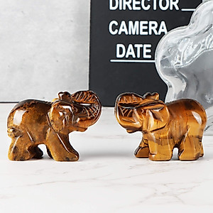 Artistone 2 Inch Yellow Tiger Eye Crystal Elephant Hand Carved Natural Stone Processed Crystal Gem Elephant Statue Animal Collectibles Home Decor Desk Accessories with Gift Box