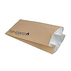 Restaurantware Bag Tek 6.5 x 4.1 Inch Foil Food Bags 100 Half Gallon Hot Dog Wrappers - Greaseproof Non Vented Kraft Paper Hot Food Wraps Disposable For To Go Meals