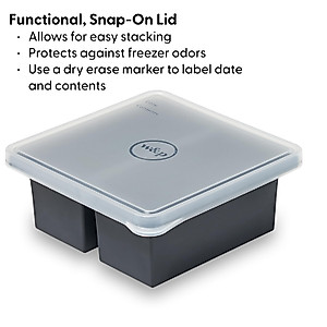 W&P Cup Cubes Silicone Freezer Tray with Lid, Charcoal, Makes 2 Perfect 2-Cup Portions, Freeze & Store Soup, Broth, Sauce, Leftovers, Dishwasher Safe