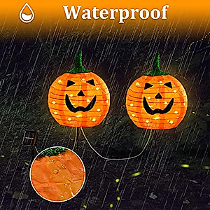 PLTCAT Solar Halloween Pumpkin LED Lights, Set of 2 Pumpkin Stake Lights 2 Modes for Outdoor Halloween Pathway Yard Garden Decoration