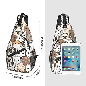 Cat Cartoon Sling Backpack Crossbody Shoulder Bag Travel Hiking Daypack Casual Bookbag