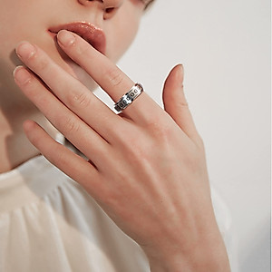 FIBO STEEL Stainless Steel Spinner Ring for Women Men Fidget Band Rings Flower Ring Set for Stress Relieving Wedding Promise Size 7