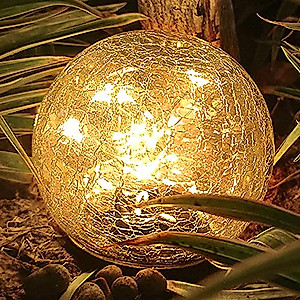 TOMEX Solar Garden Lights, Cracked Glass Ball Waterproof Warm White LED for Outdoor Decor Decorations Pathway Patio Yard Lawn, 1Pack (3.9")