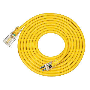 DEWENWILS 15 FT 12/3 Gauge Indoor/Outdoor Extension Cord with LED Lighted End, SJTW 15 Amp/125V/1875W Yellow Outer Jacket Contractor Grade Heavy Duty Power Cable with Grounded Plug, ETL Listed