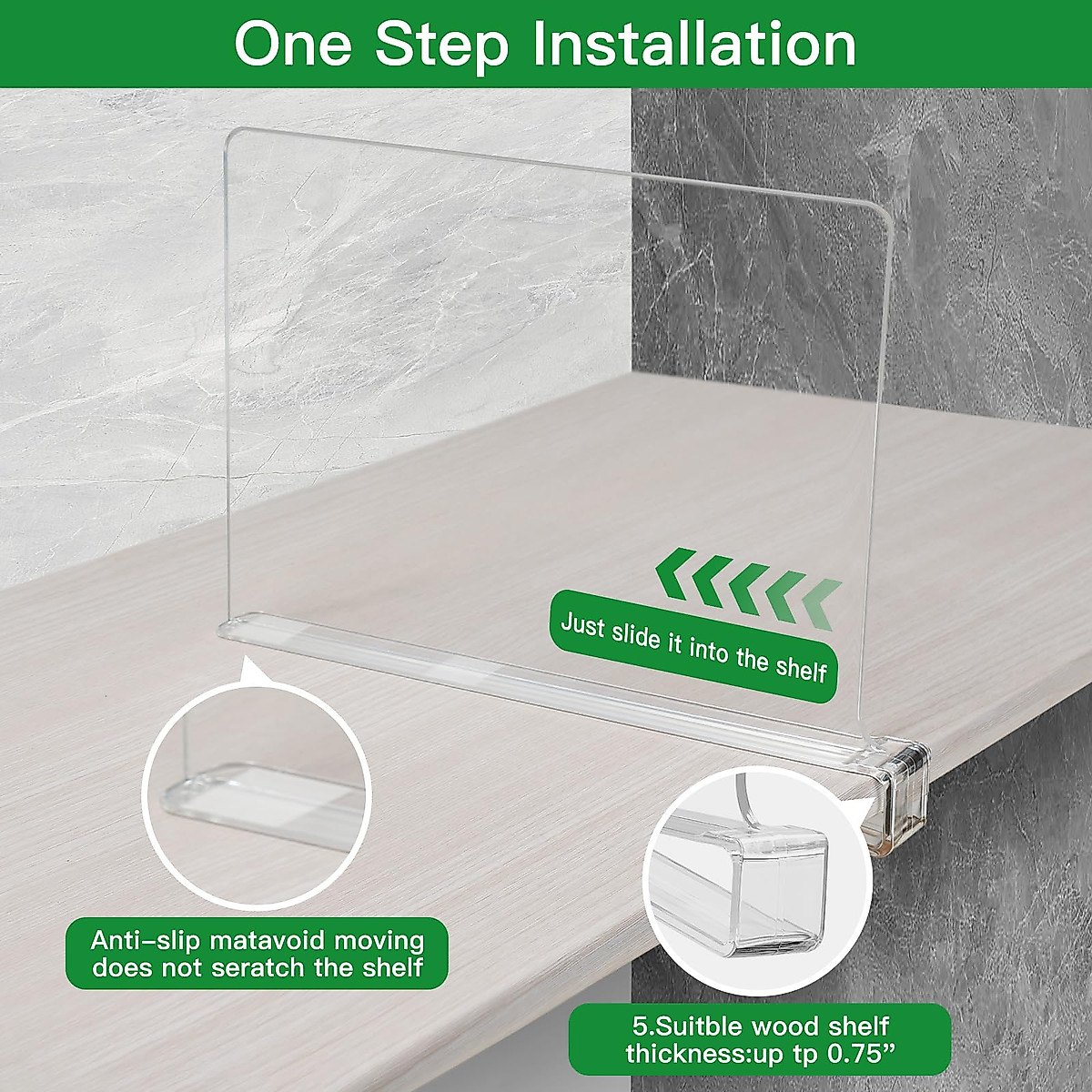 Zitalupy 6 Pack Shelf Dividers for Closet Organization, Clear Acrylic Closet Shelf Divider for Clothes Purses, Wooden Vertical Shelves Organizer Or Bedroom Storage, Kitchen Cabinets and Office