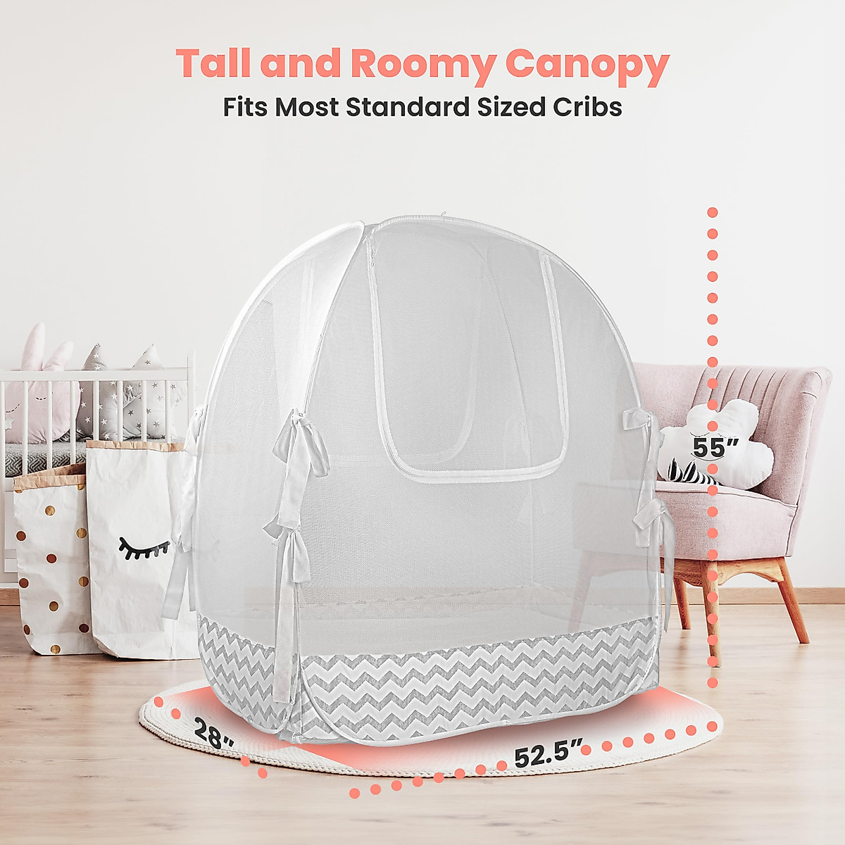 Crib Tent by Pro Baby Safety - Crib Topper Net with Viewing Window – See Through Soft Silky Mesh - Zippered Safety Top for Mosquito Bites and Falling Protection for Infant