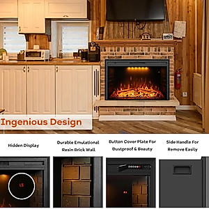 Dreamflame 36 inch Electric Fireplace, Wall Fireplace Electric with Remote Control, Realistic Log and Crackling Sound, Overheating Protection and Timer, 750/1500W Black