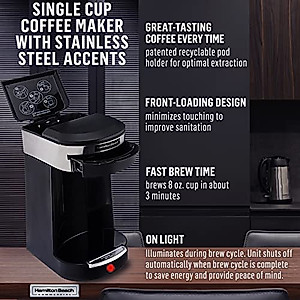 Senseo Hamilton Beach Commercial Deluxe Coffeemaker 1 Cup Coffee Brewer and 16 Coffee Pods Medium Roast Classic Coffee Bags, Black/Stainless Steel Single Hospitality 3-Minute Brew Time, HDC200S